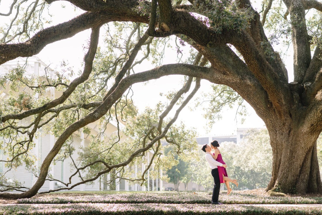 Engagement session at the Menil Collection Houston Skyline